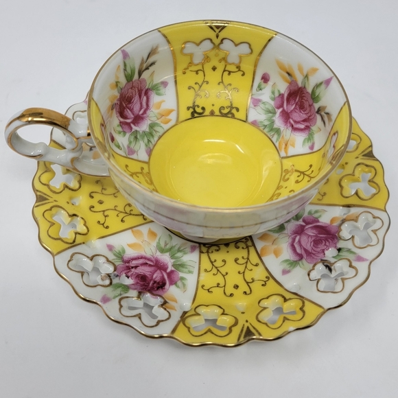 Dining | Fairy Tale Footed Yellow And Rose Tea Cup And Shamrock Cutout ...